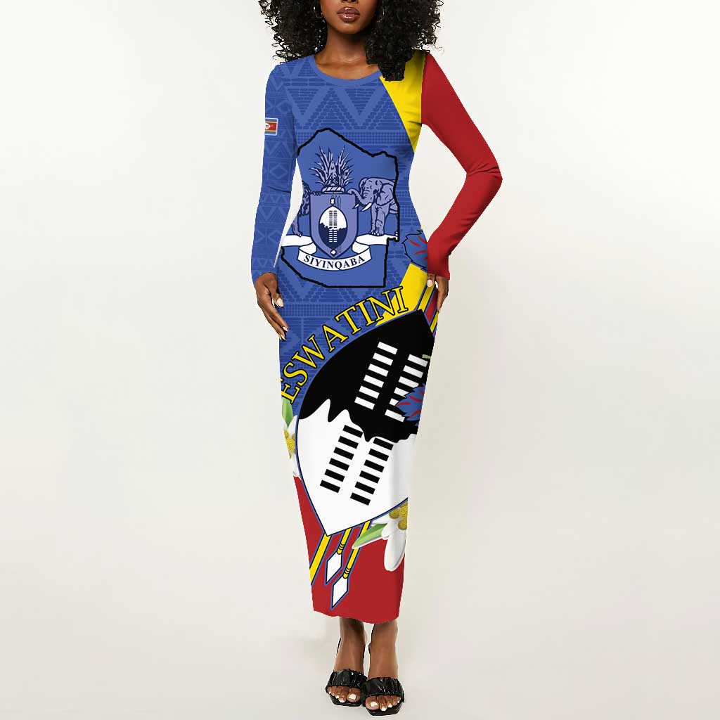 Umbuso weSwatini Long Sleeve Bodycon Dress Nguni Shield Edelweiss ...