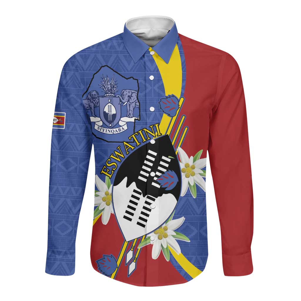 Umbuso weSwatini Long Sleeve Button Shirt Nguni Shield Edelweiss Flower ...