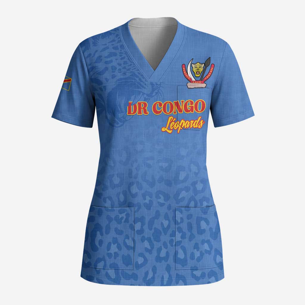 Afro DR Congo Football Custom Scrub Top Viva Les Leopards - Blue by ...