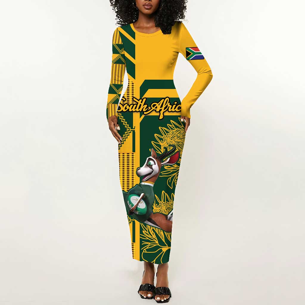 Custom South Africa Rugby Long Sleeve Bodycon Dress Springboks With ...