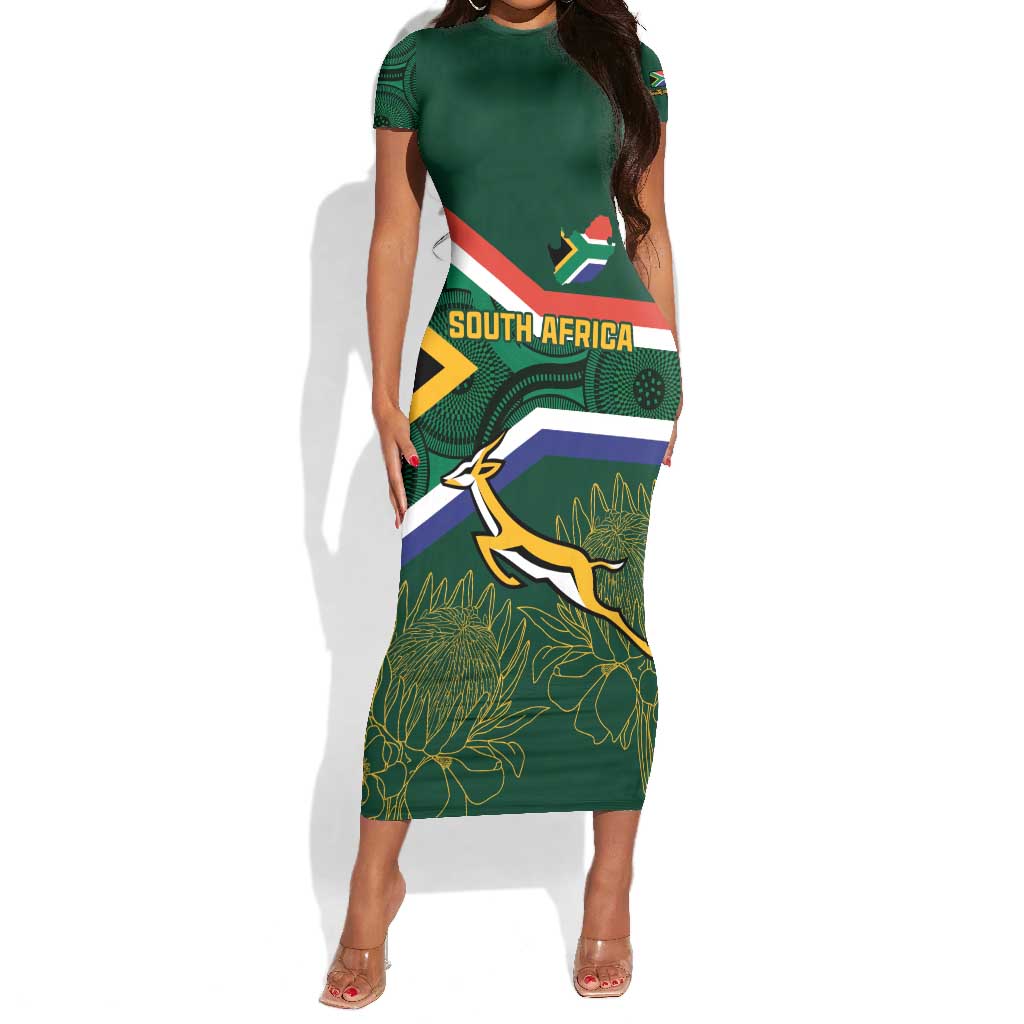 Custom South Africa Rugby Short Sleeve Bodycon Dress Springboks Mascot ...