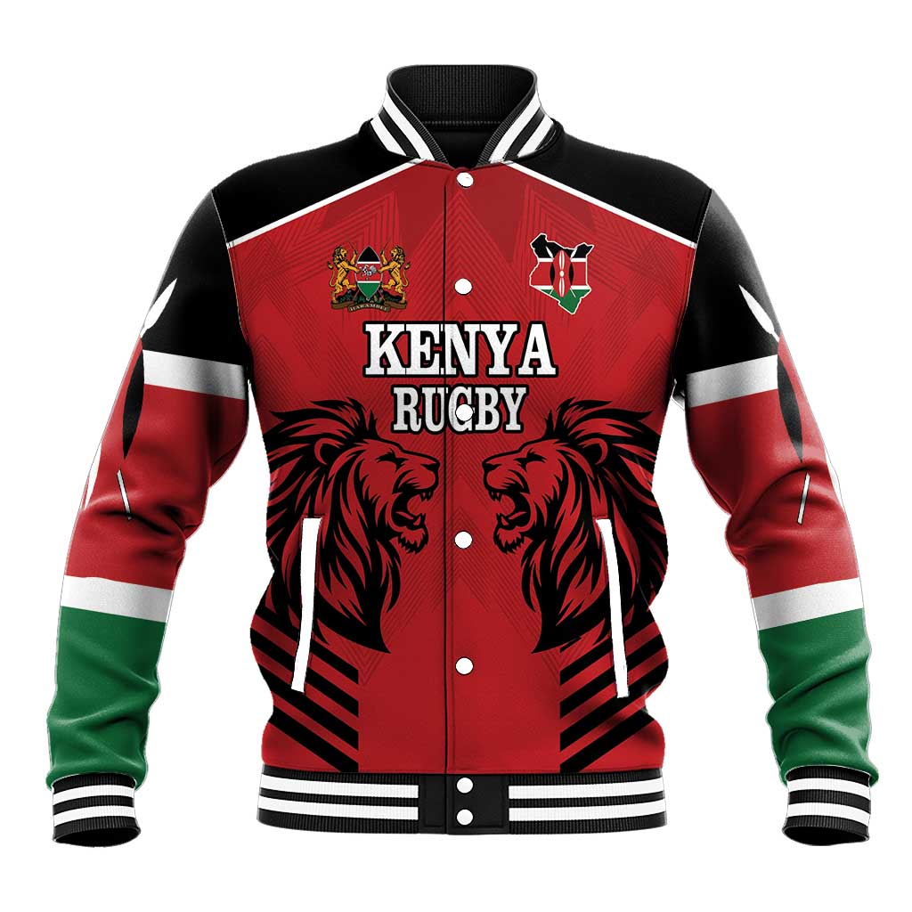 Custom Afro Kenya Rugby Baseball Jacket African Lion Head by AfricanPride