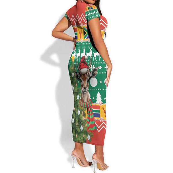 South Africa Springbok Short Sleeve Bodycon Dress Christmas Tree ...