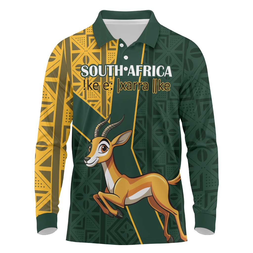 Custom South Africa Springbok Jumping Long Sleeve Polo Shirt With Kente ...