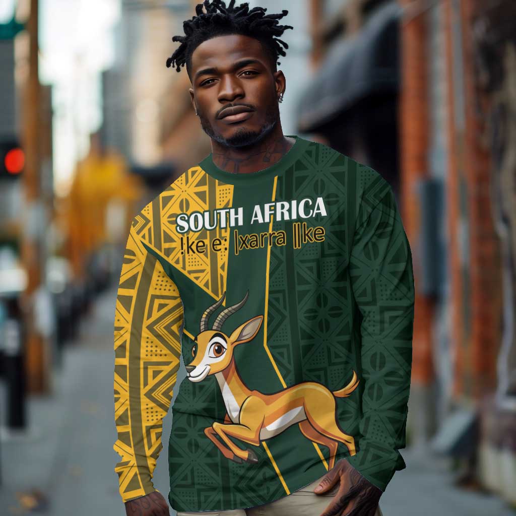 Custom South Africa Springbok Jumping Long Sleeve Shirt With Kente ...
