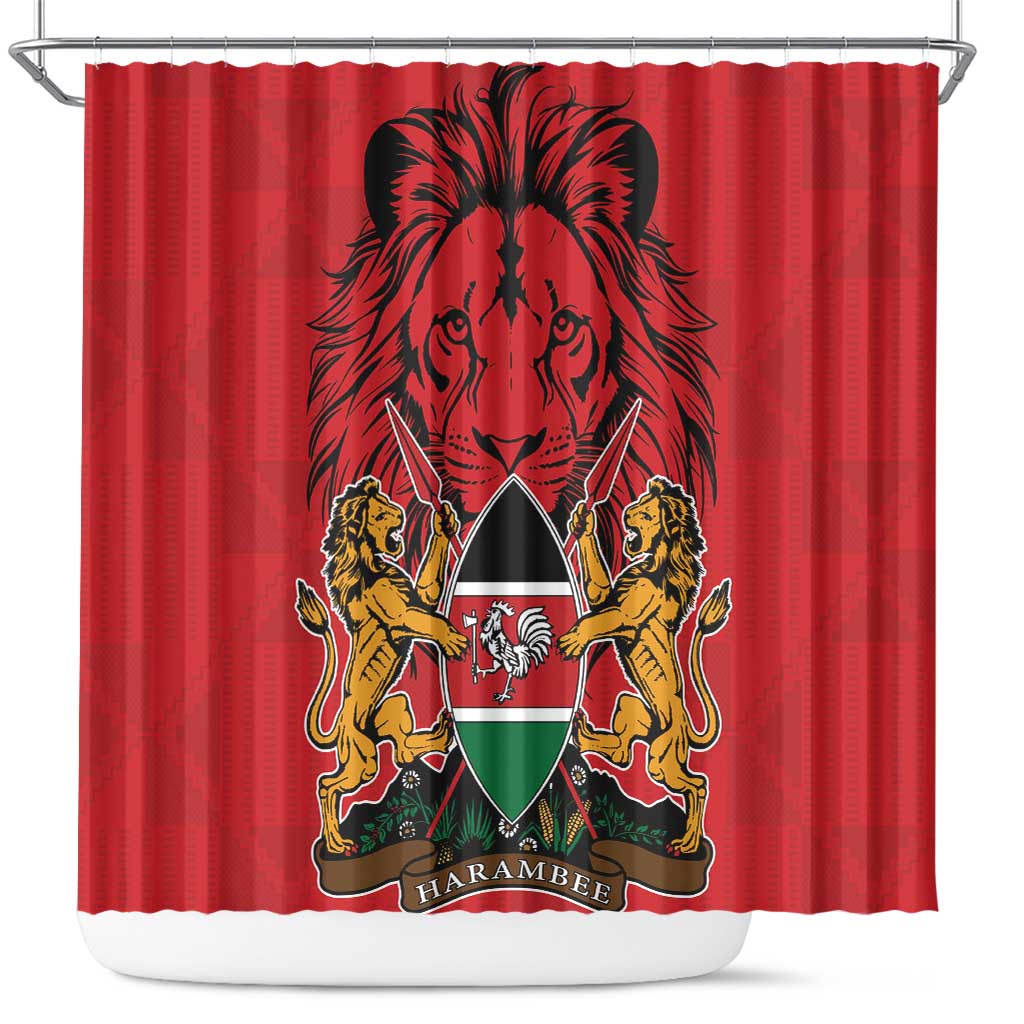 Kenya Shower Curtain Coat Of Arms With Kente Patterns by AfricanPride