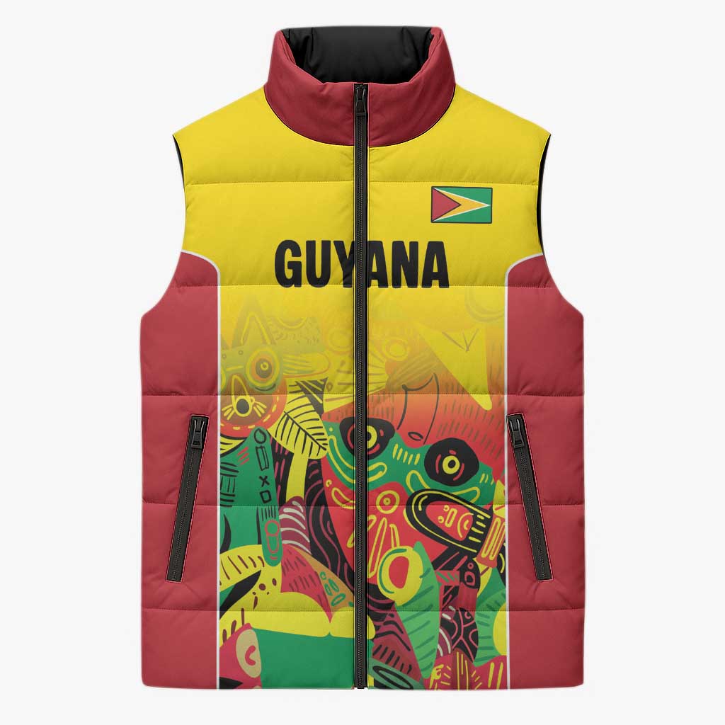 Custom Guyana Football Pride Sleeveless Puffer Jacket Golden Jaguars Go ...