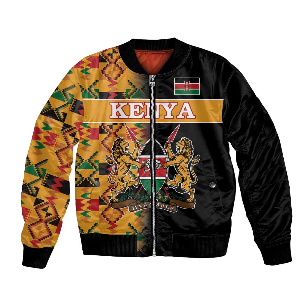Custom Afro Kenya Coat Of Arms Bomber Jacket With Kente Patterns by ...