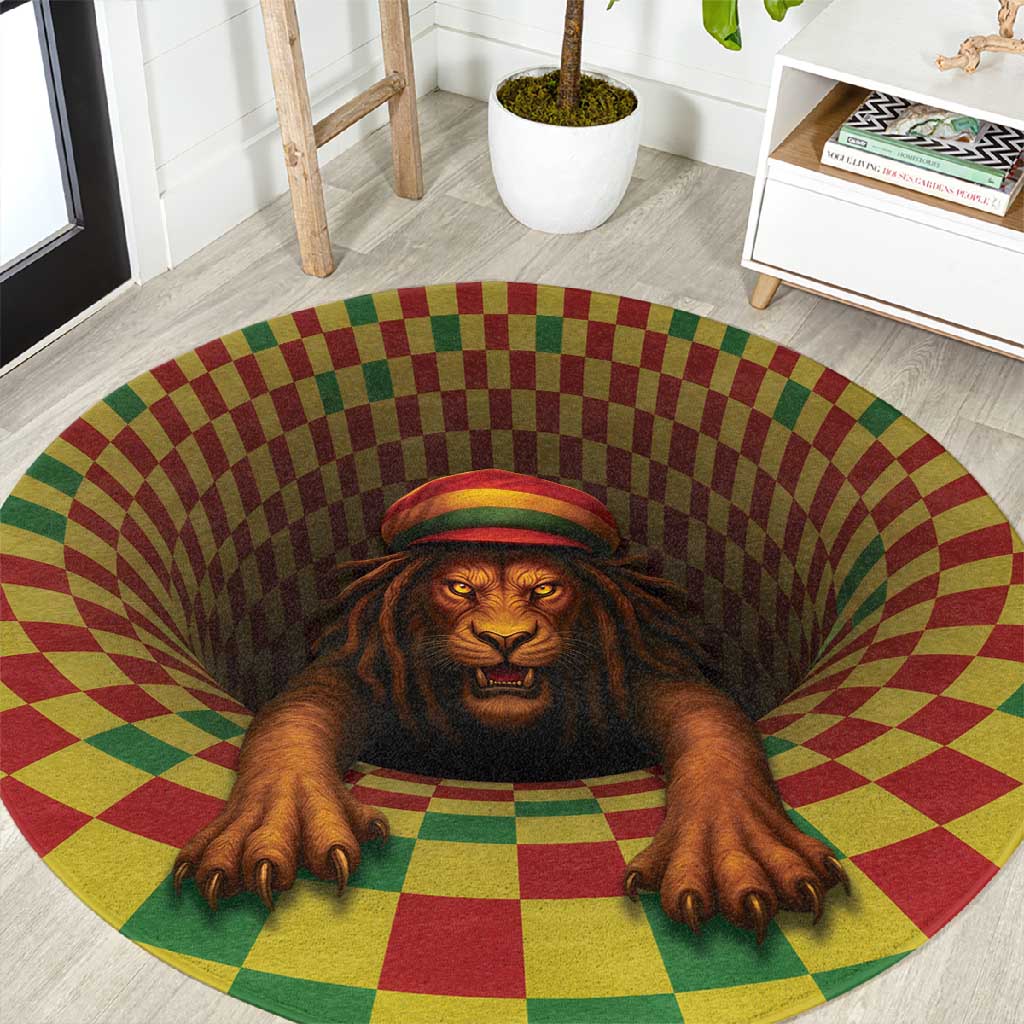 Afro-Jamaicans Reggae Lion Round Carpet Reggae Optical 3D Illusion by ...