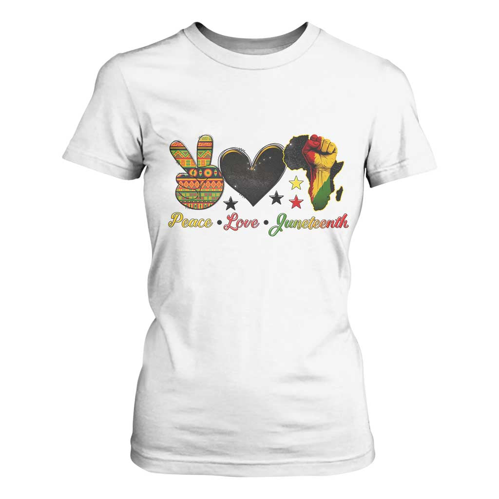 Peace Love Juneteenth T Shirt For Women 1865 Heart Kente Peace Sign ...