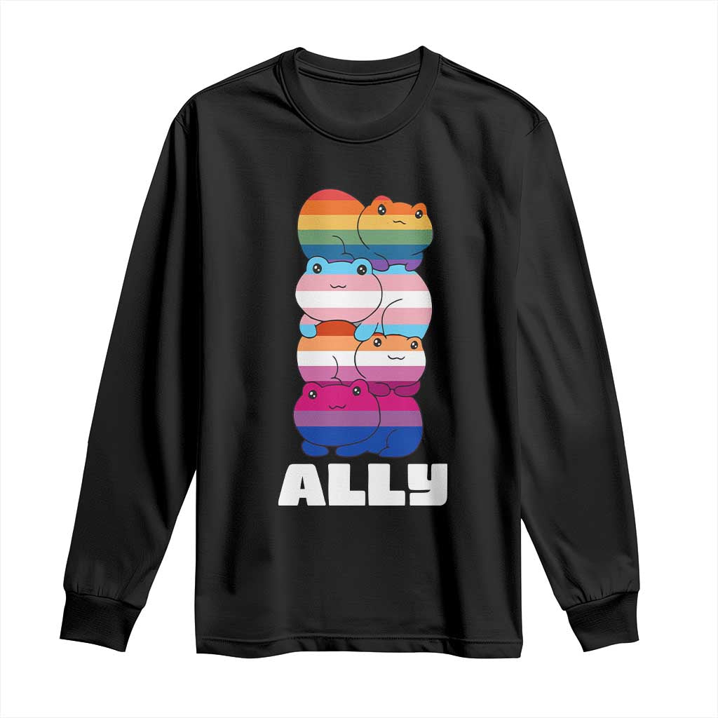 Colorful LGBTQ+ Ally Frogs Stack Long Sleeve Shirt Kawaii Gay Pride ...