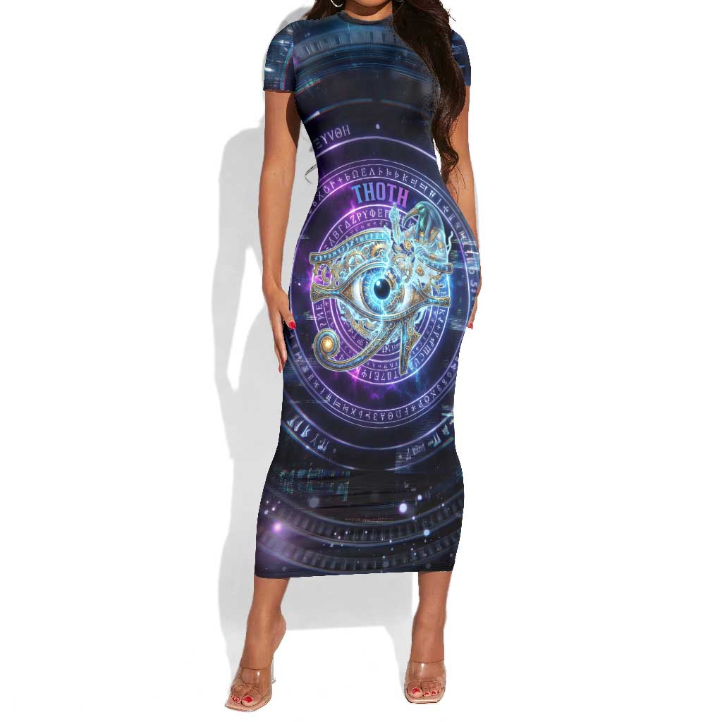 Thoth Ancient Egyptian Cosmic Short Sleeve Bodycon Dress with Sacred ...