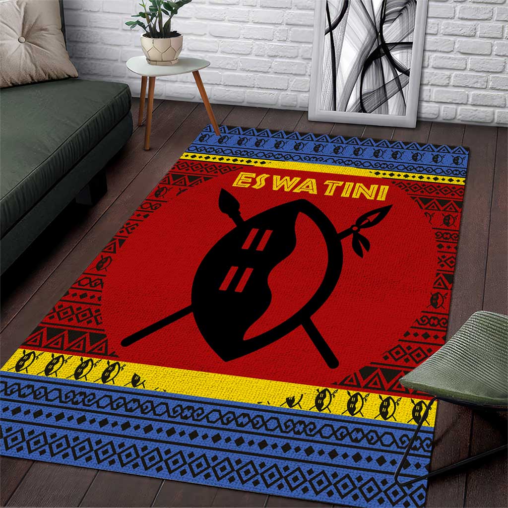 Eswatini Flag Area Rug Nguni Shield Spear Pattern by AfricanPride