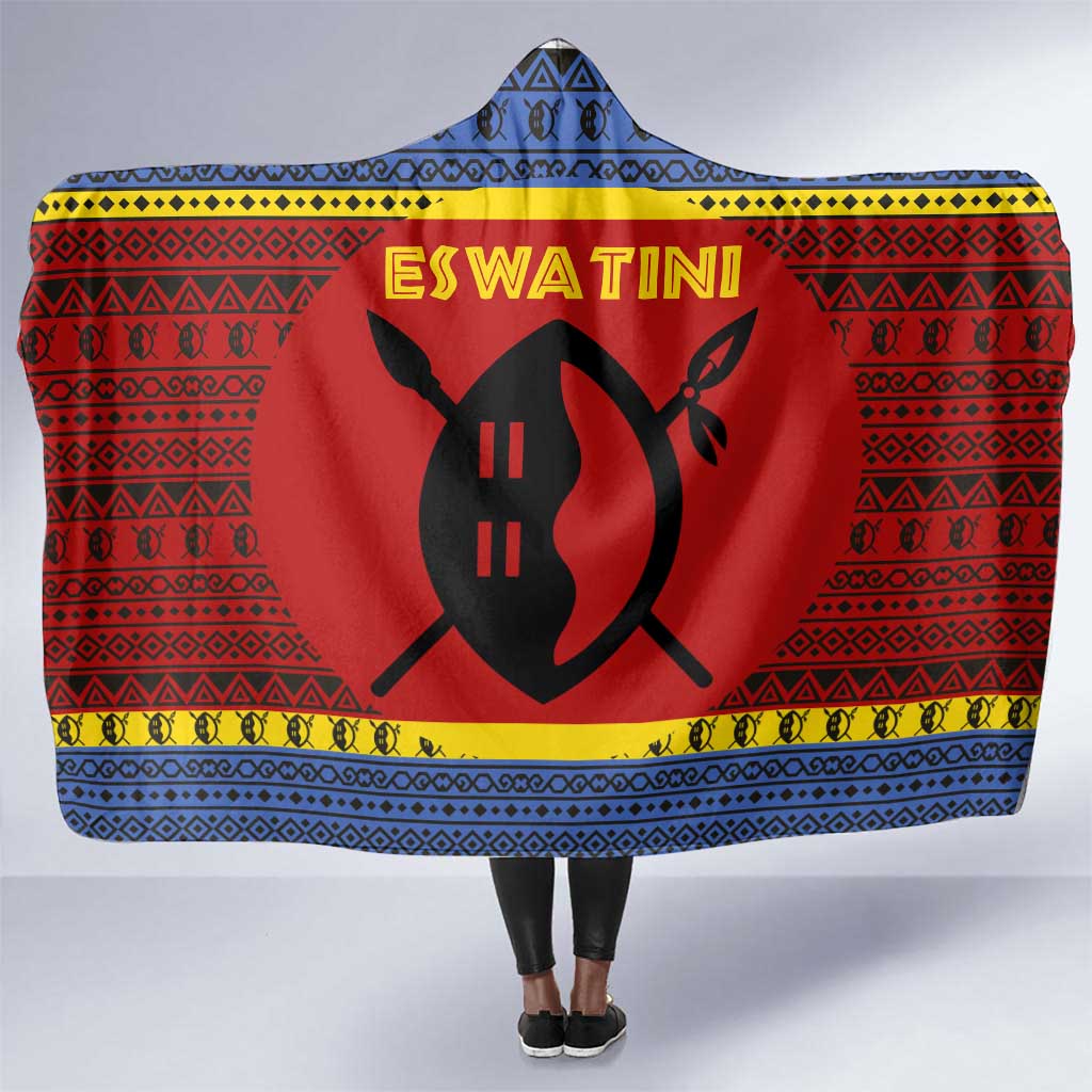 Eswatini Flag Hooded Blanket Nguni Shield Spear Pattern by AfricanPride