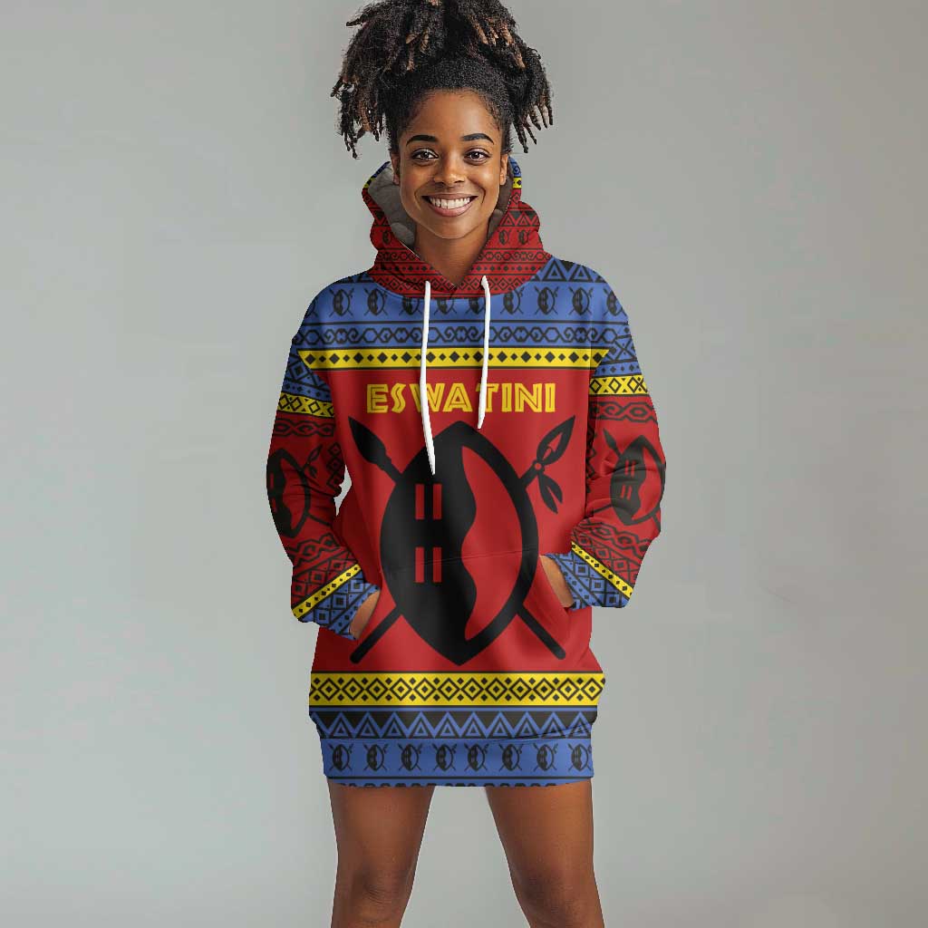 Eswatini Flag Hoodie Dress Nguni Shield Spear Pattern by AfricanPride