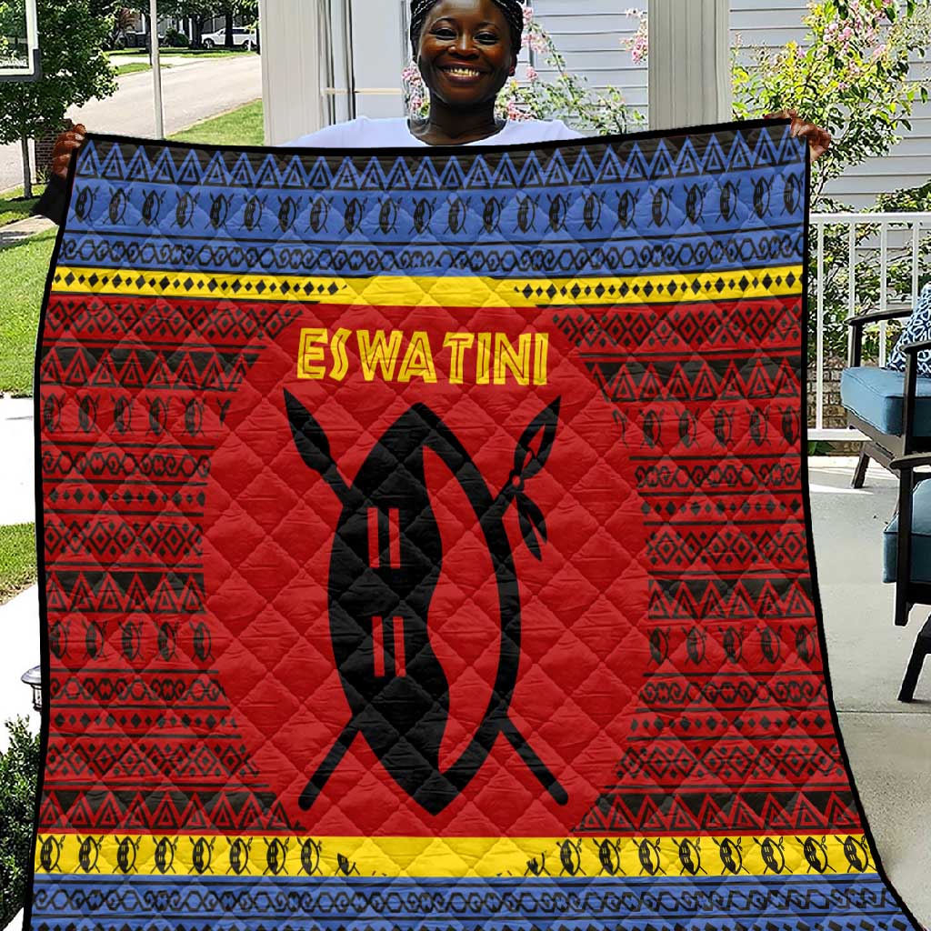 Eswatini Flag Quilt Nguni Shield Spear Pattern by AfricanPride