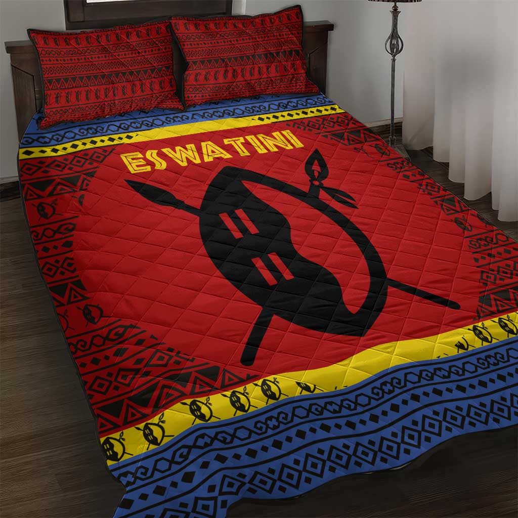 Eswatini Flag Quilt Bed Set Nguni Shield Spear Pattern by AfricanPride