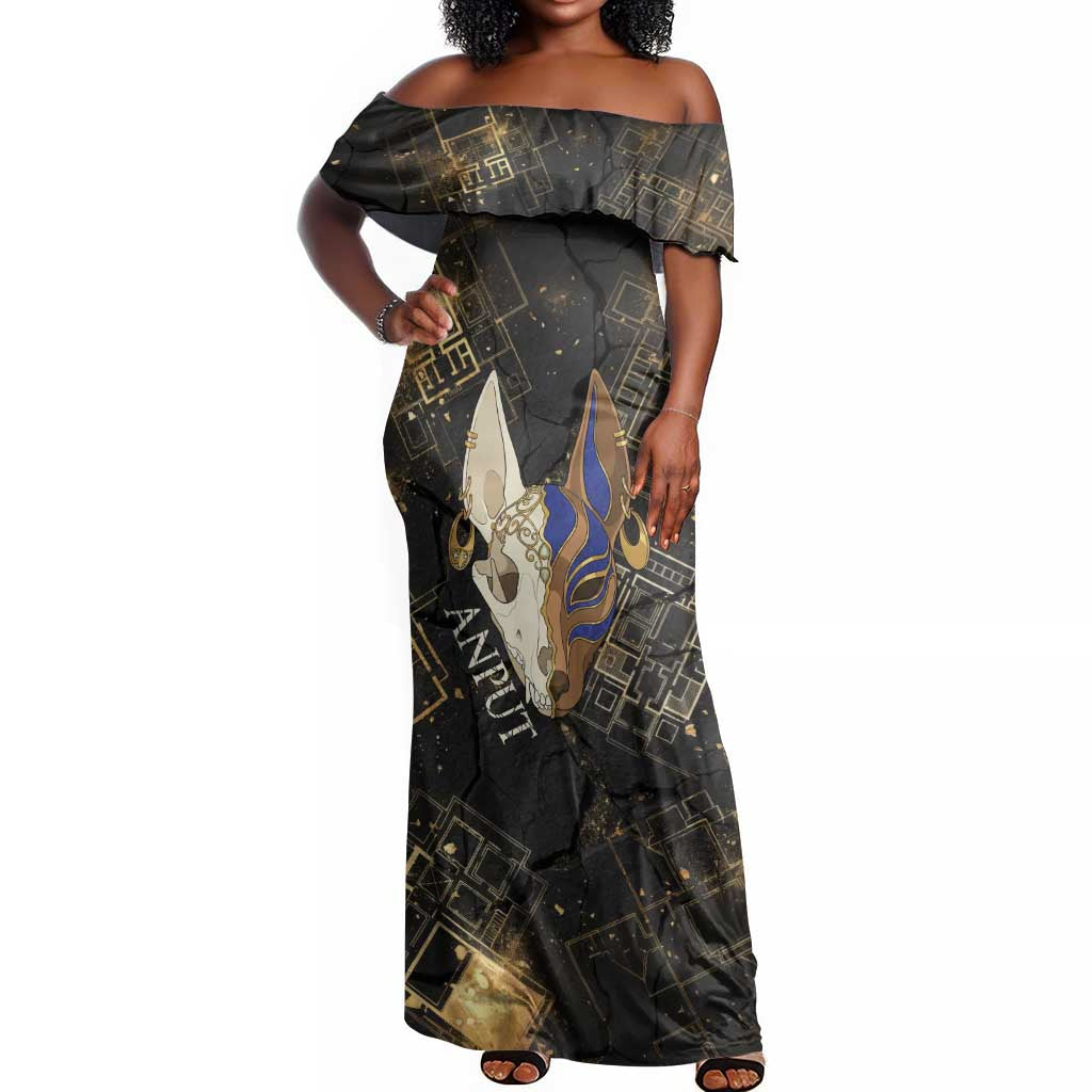 Anput Jackal Mask Off Shoulder Maxi Dress with Full Moon Egyptian ...