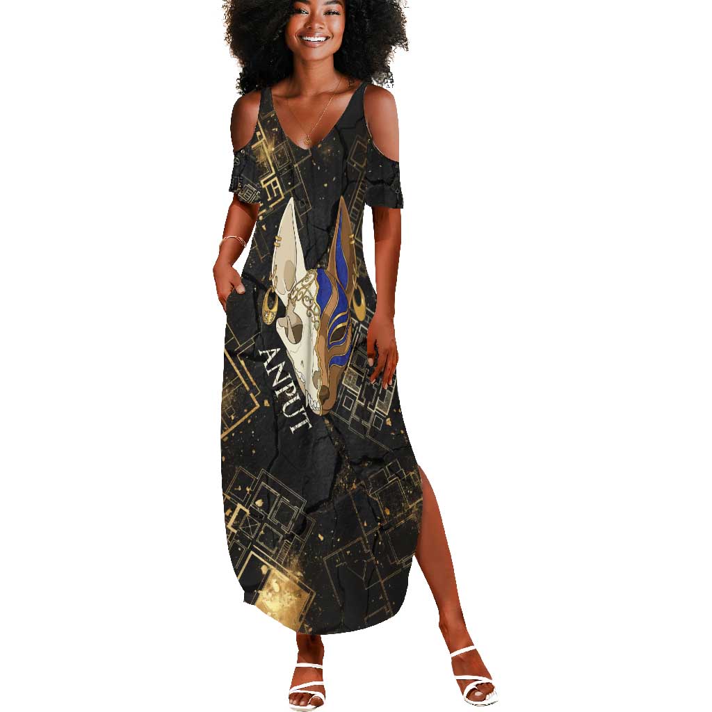 Anput Jackal Mask Summer Maxi Dress with Full Moon Egyptian Afterlife ...