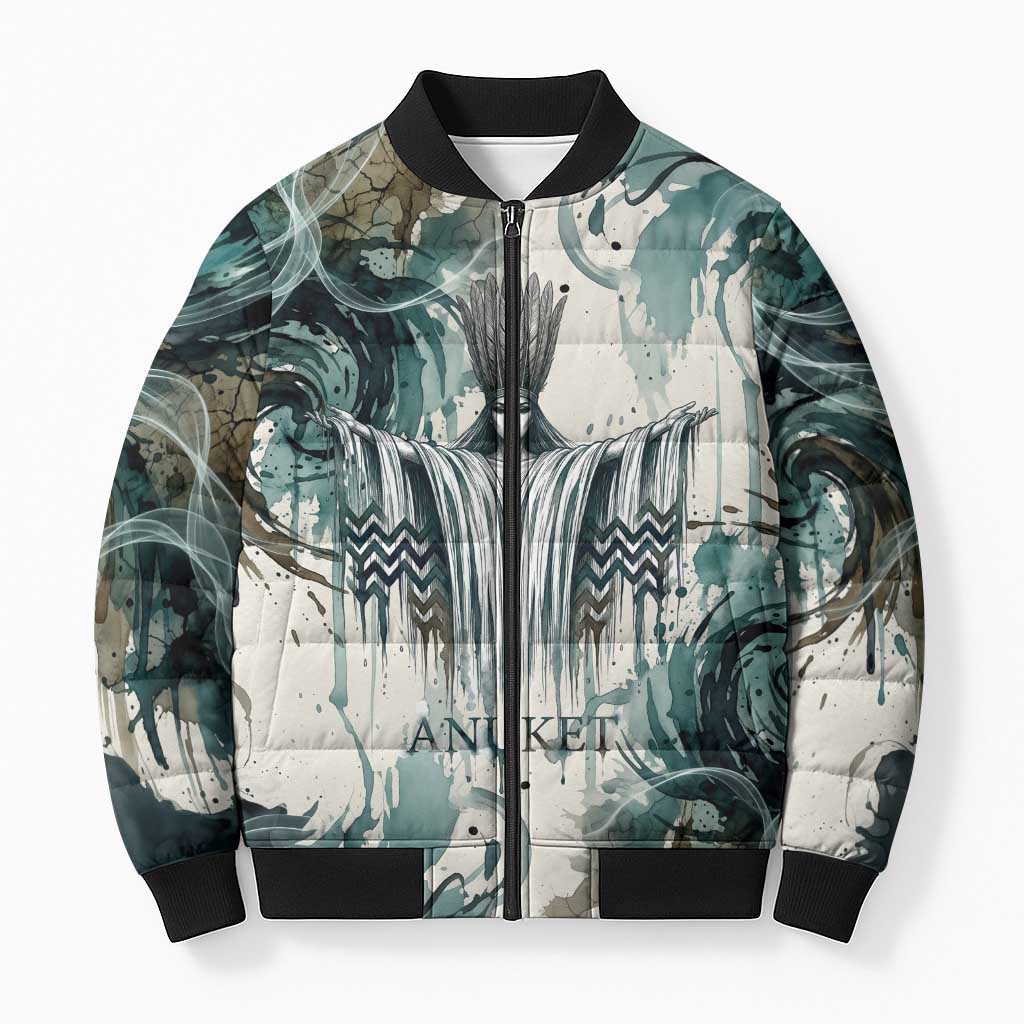 Anuket Egyptian Bomber Puffer Jacket Goddess of the Nile Flowing Water Gazelle Spirit The ...