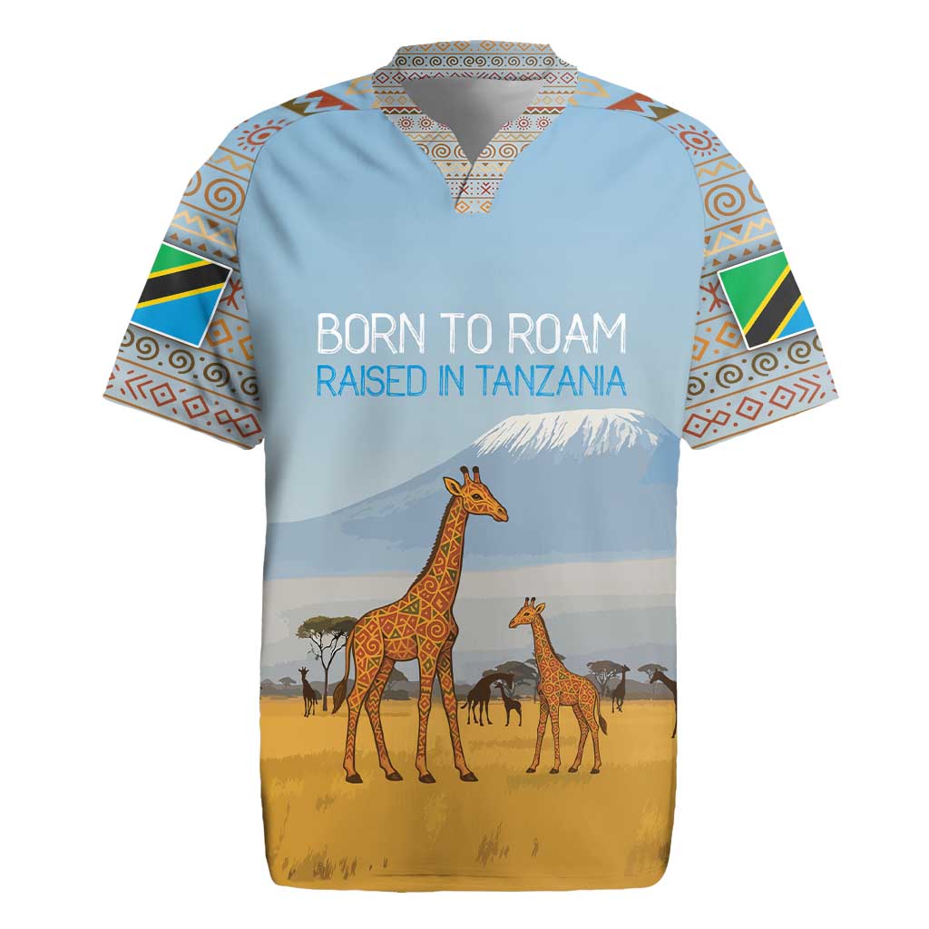 Tanzania Safari Giraffe Rugby Jersey - Tribal Patterns and Mount ...