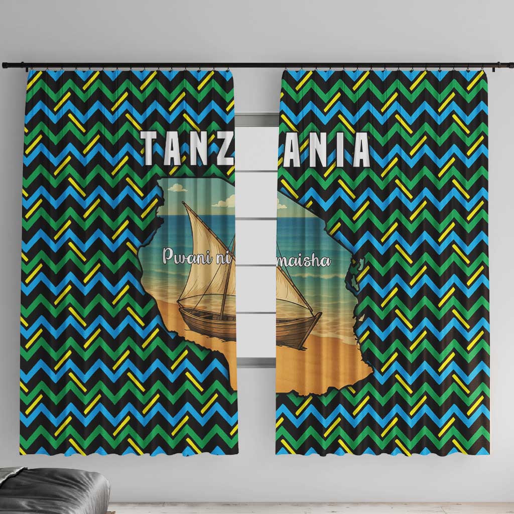 Tanzania Coastal Life Window Curtain - Swahili Dhow Boat and Tribal ...