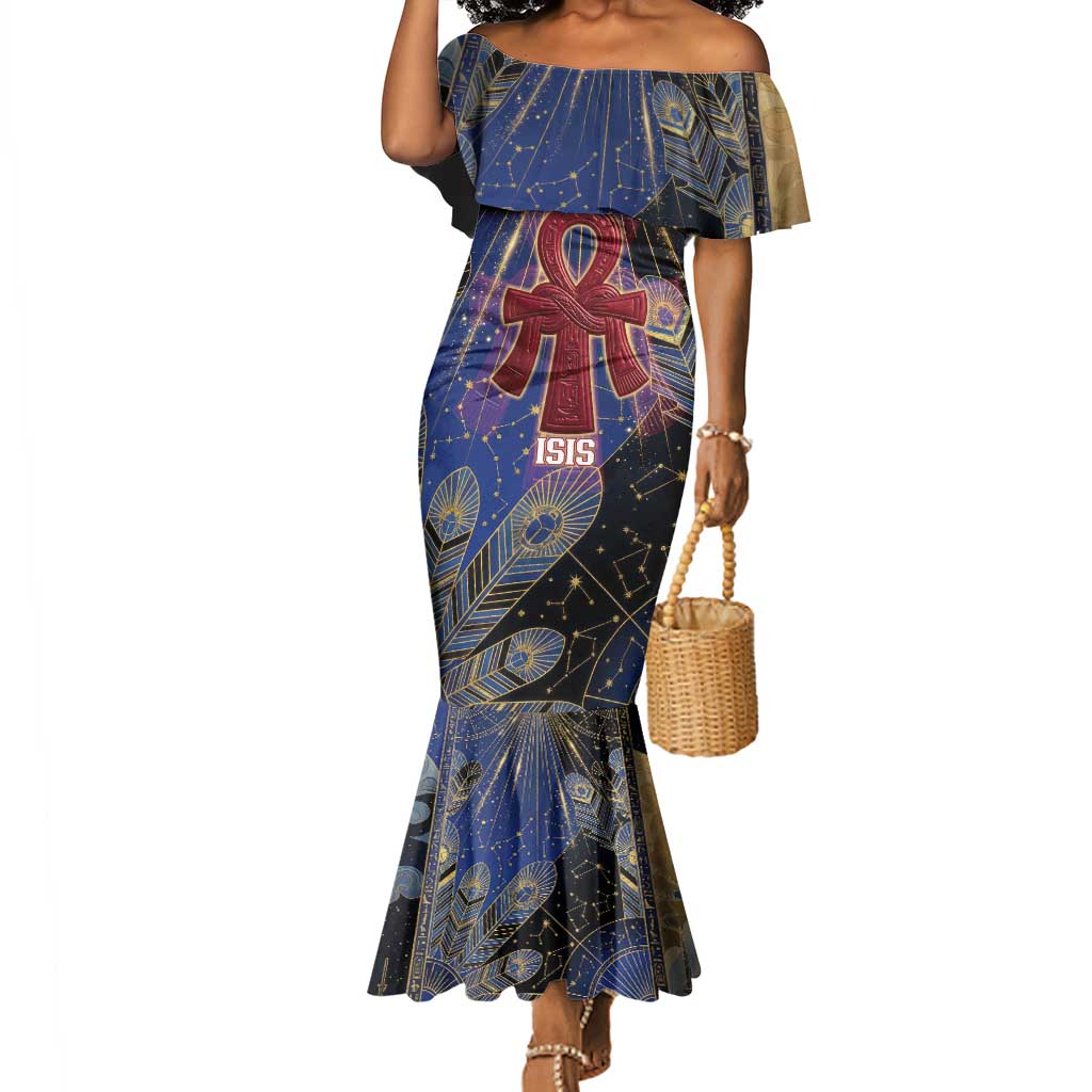 Isis Ankh Symbol Mermaid Dress with Celestial Wings in Ancient Egyptian ...