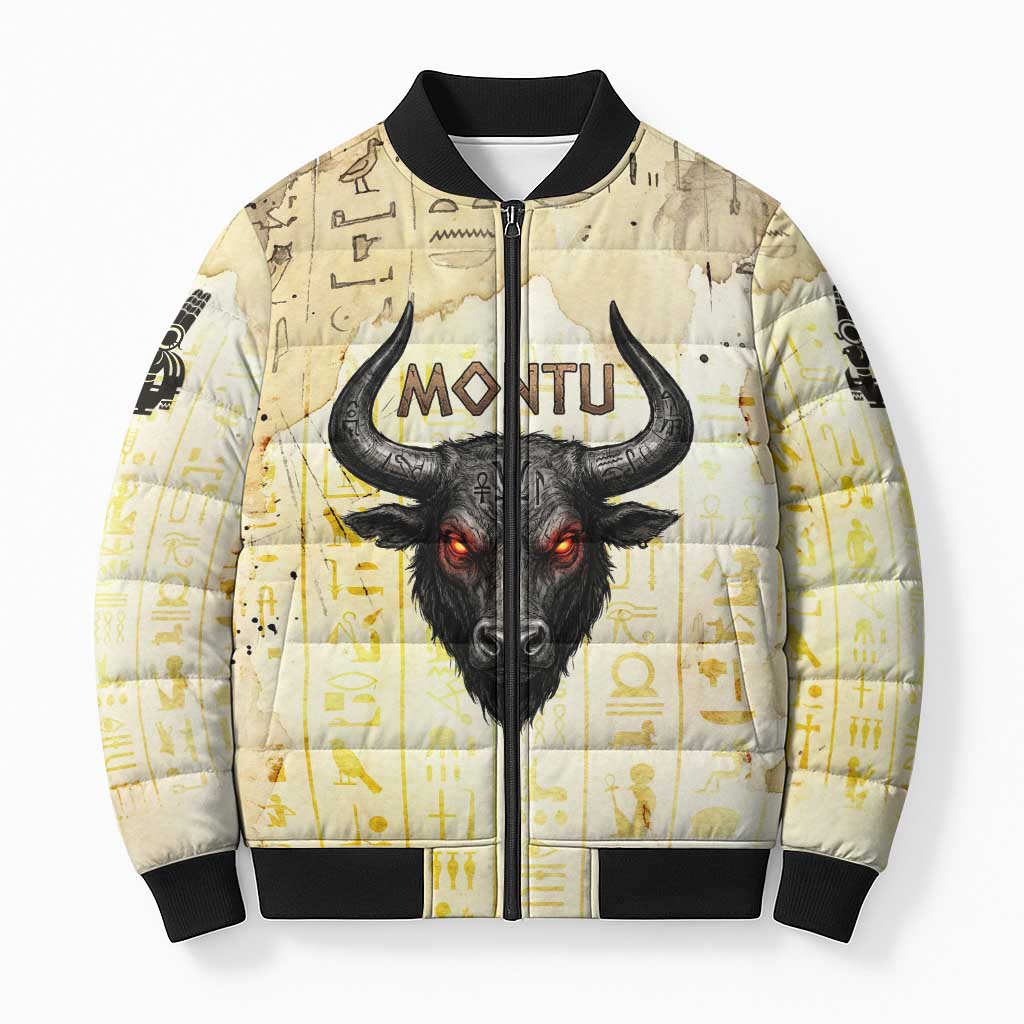 Montu Egyptian Bomber Puffer Jacket War God Mighty Bull Symbol Ancient ...