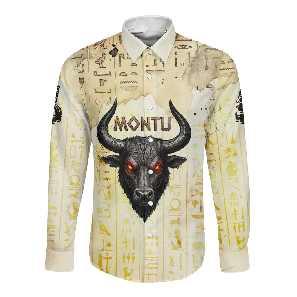 Montu Egyptian Long Sleeve Button Shirt War God Mighty Bull Symbol ...