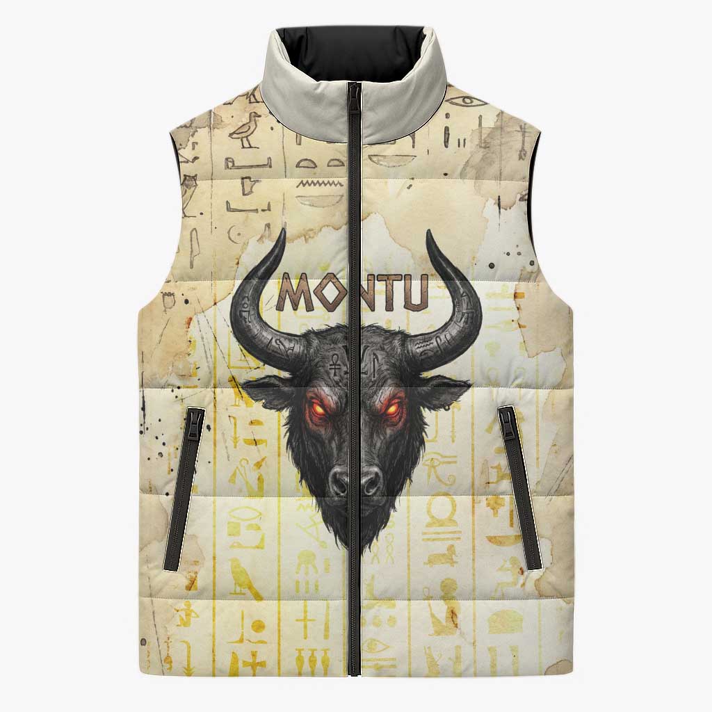Montu Egyptian Sleeveless Puffer Jacket War God Mighty Bull Symbol ...