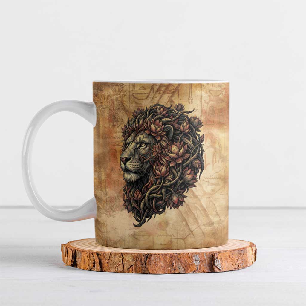 Nefertem Ancient Egyptian Ceramic Mug Lion Head Lotus Flowers Incense ...
