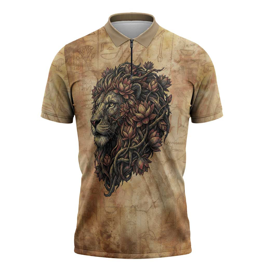 Nefertem Ancient Egyptian Zipper Polo Shirt Lion Head Lotus Flowers ...
