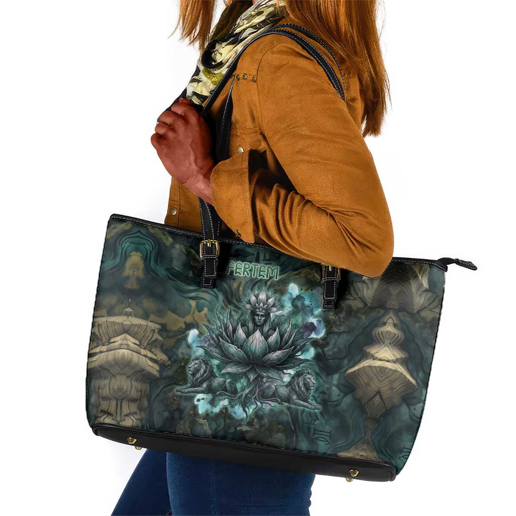 Nefertem Leather Tote Bag Primordial Bloom Lotus Mystical Lion Cosmic ...