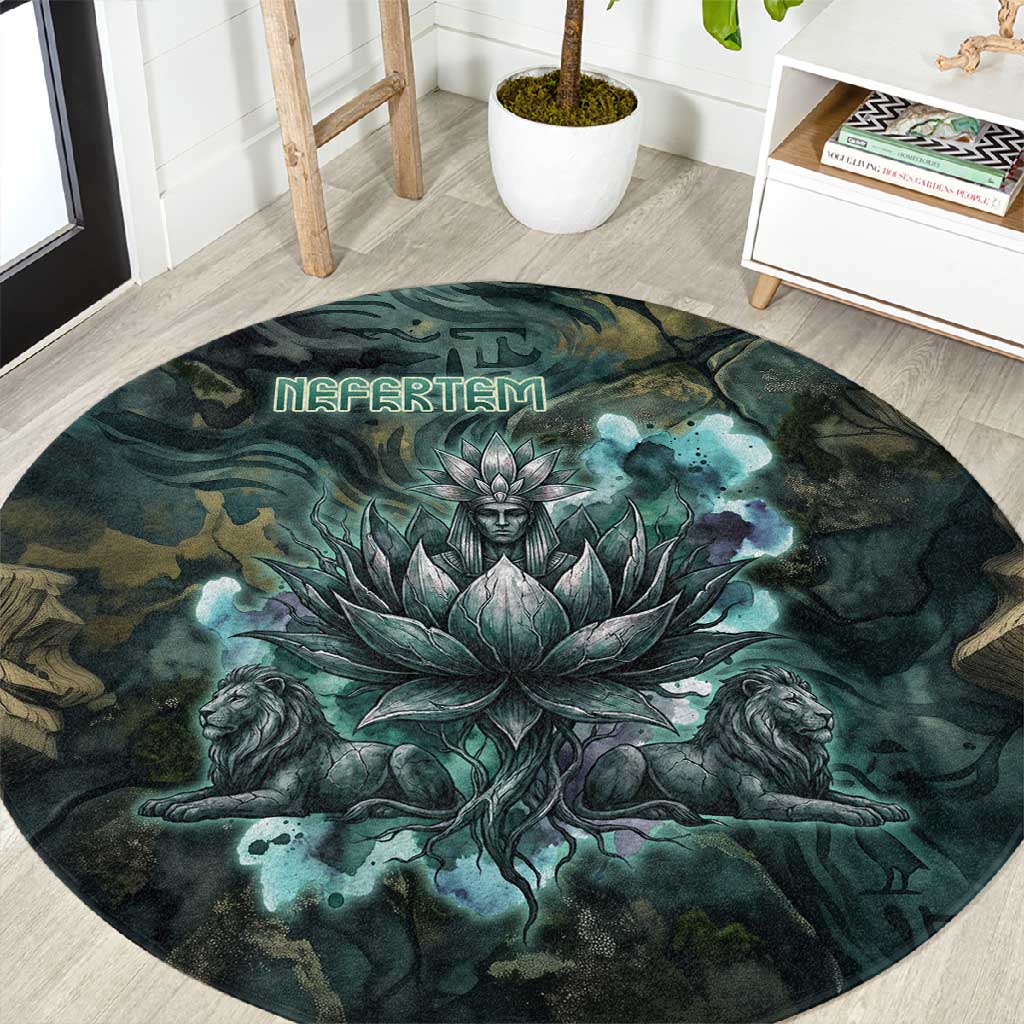 Nefertem Round Carpet Primordial Bloom Lotus Mystical Lion Cosmic ...