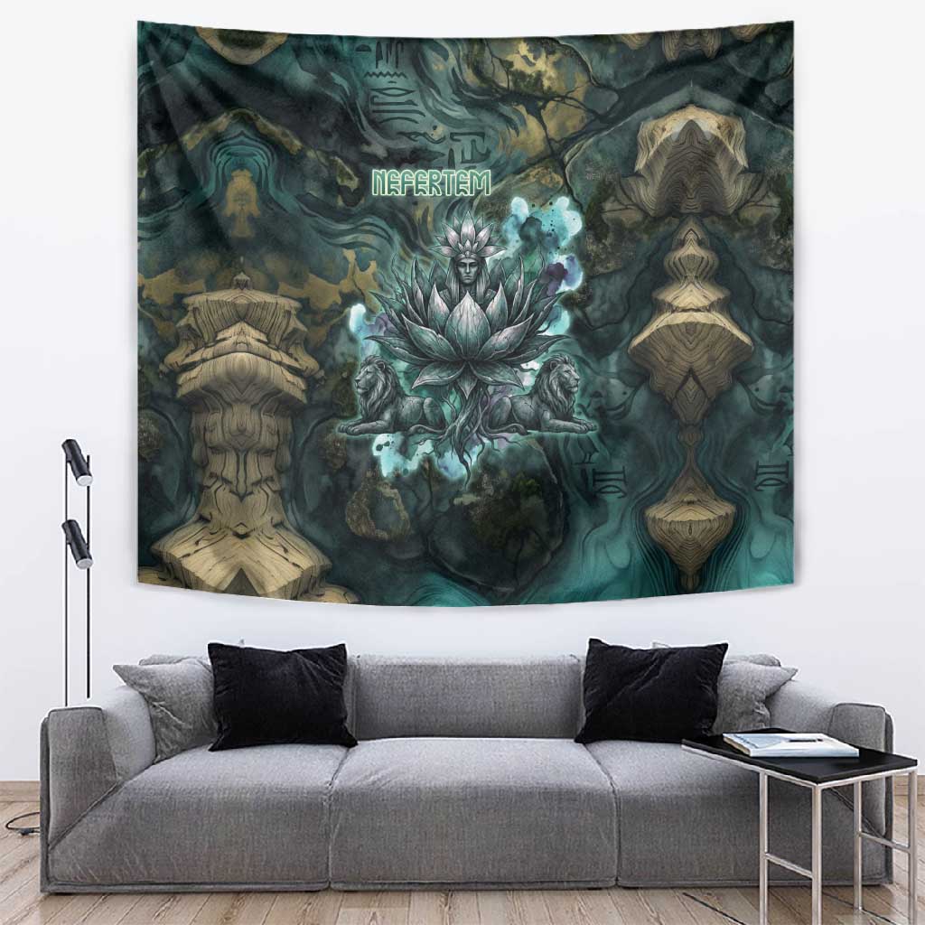 Nefertem Tapestry Primordial Bloom Lotus Mystical Lion Cosmic Egyptian ...
