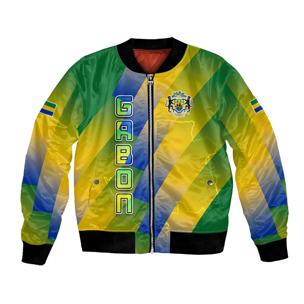 Gabon Flag Bomber Jacket - National Coat of Arms and Vertical Design by ...