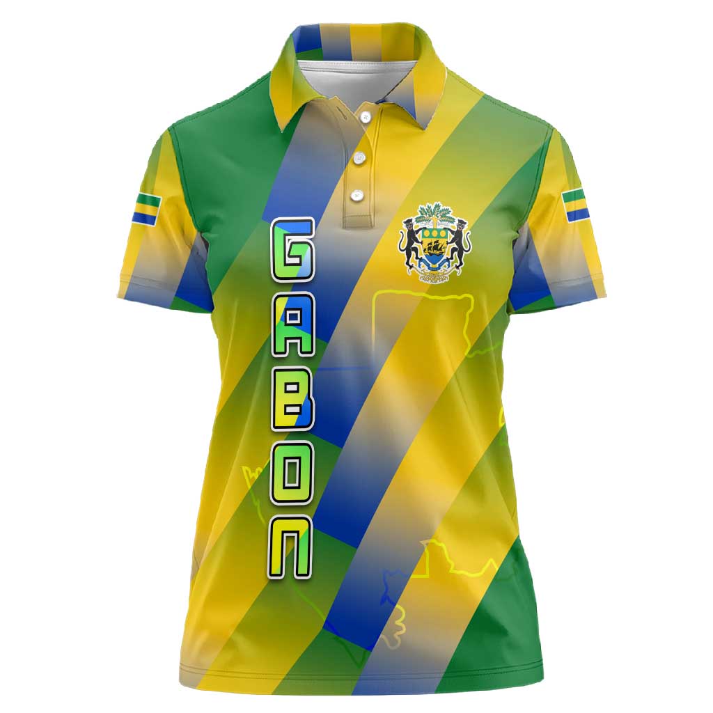 Gabon Flag Women Polo Shirt - National Coat of Arms and Vertical Design ...