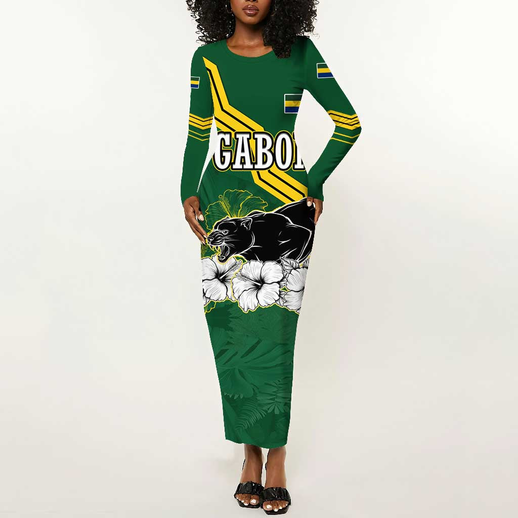 Gabon Long Sleeve Bodycon Dress - Black Panther Graphic and Hibiscus ...