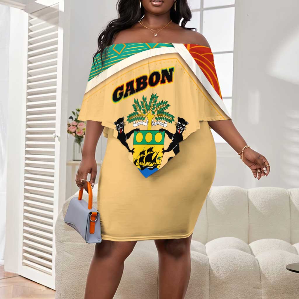 Gabon Off Shoulder Short Dress - National Coat of Arms and Tribal ...