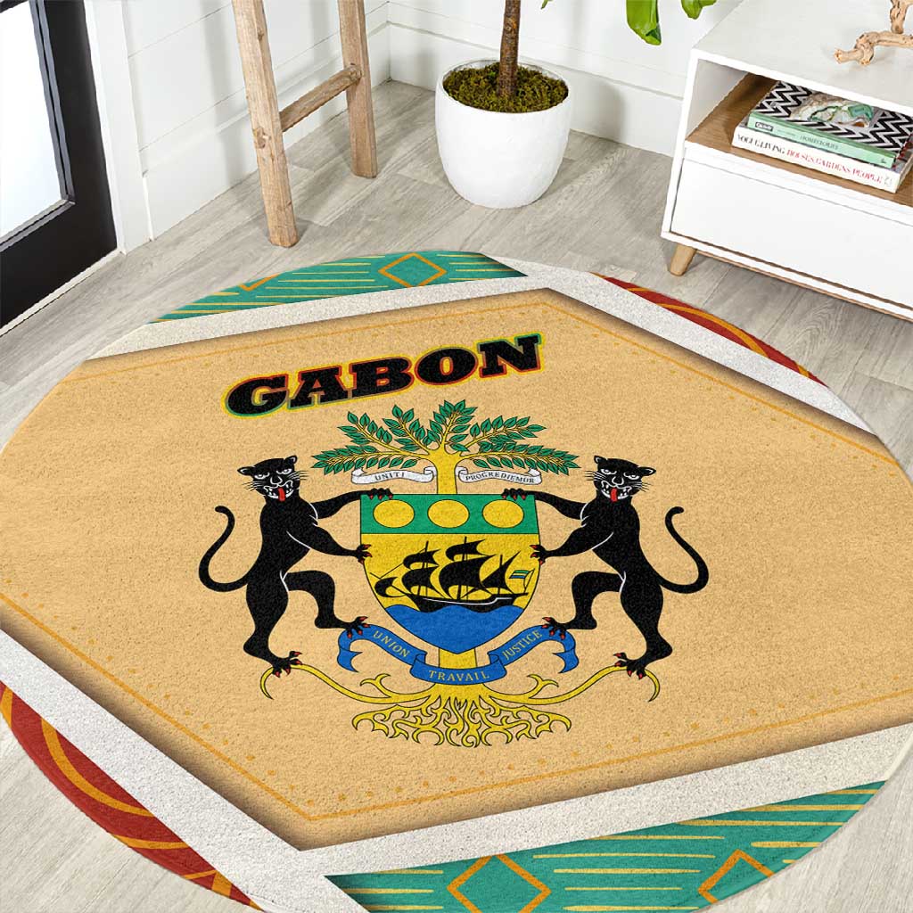 Gabon Round Carpet - National Coat of Arms and Tribal Pattern Map ...