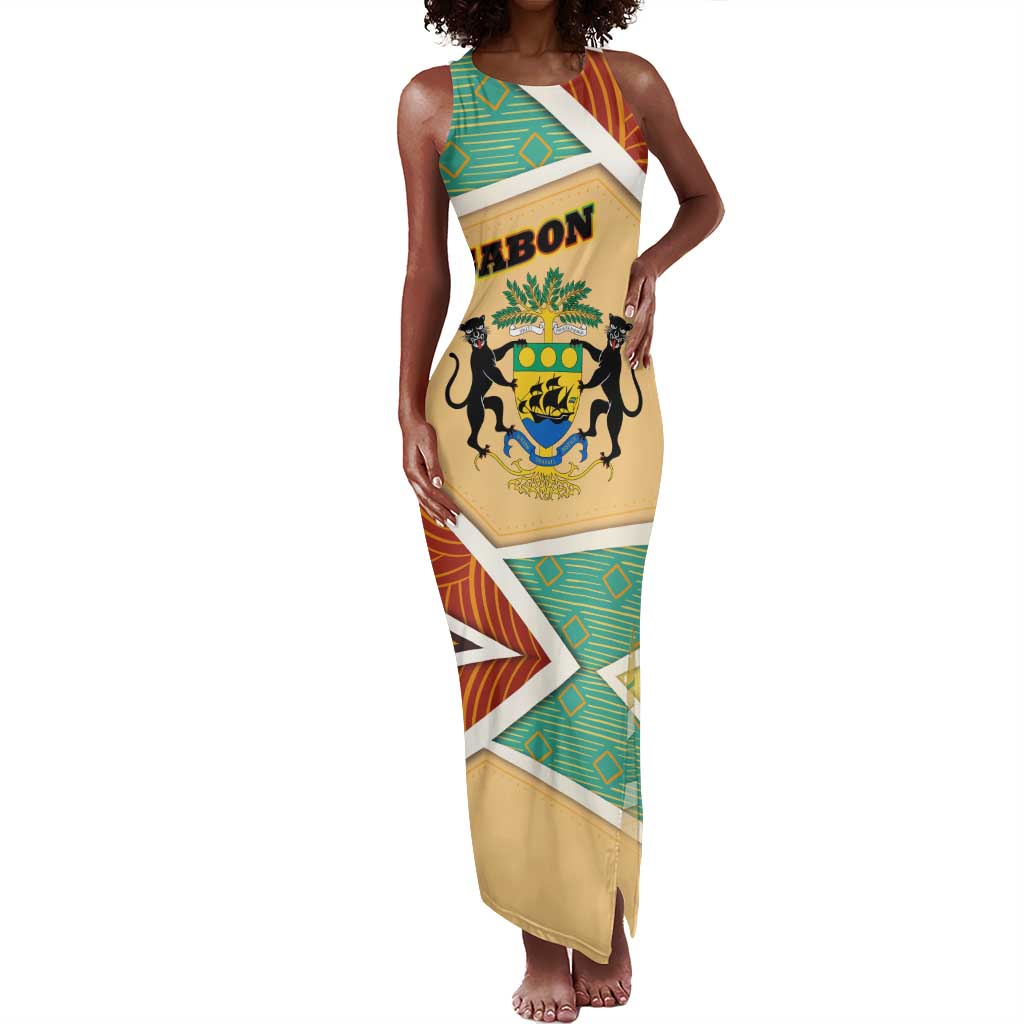 Gabon Tank Maxi Dress - National Coat of Arms and Tribal Pattern Map ...