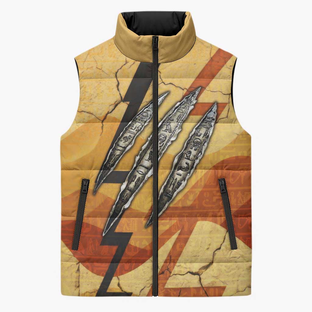 Pakhet Lion Head Sleeveless Puffer Jacket with Claw Marks in Fiery ...