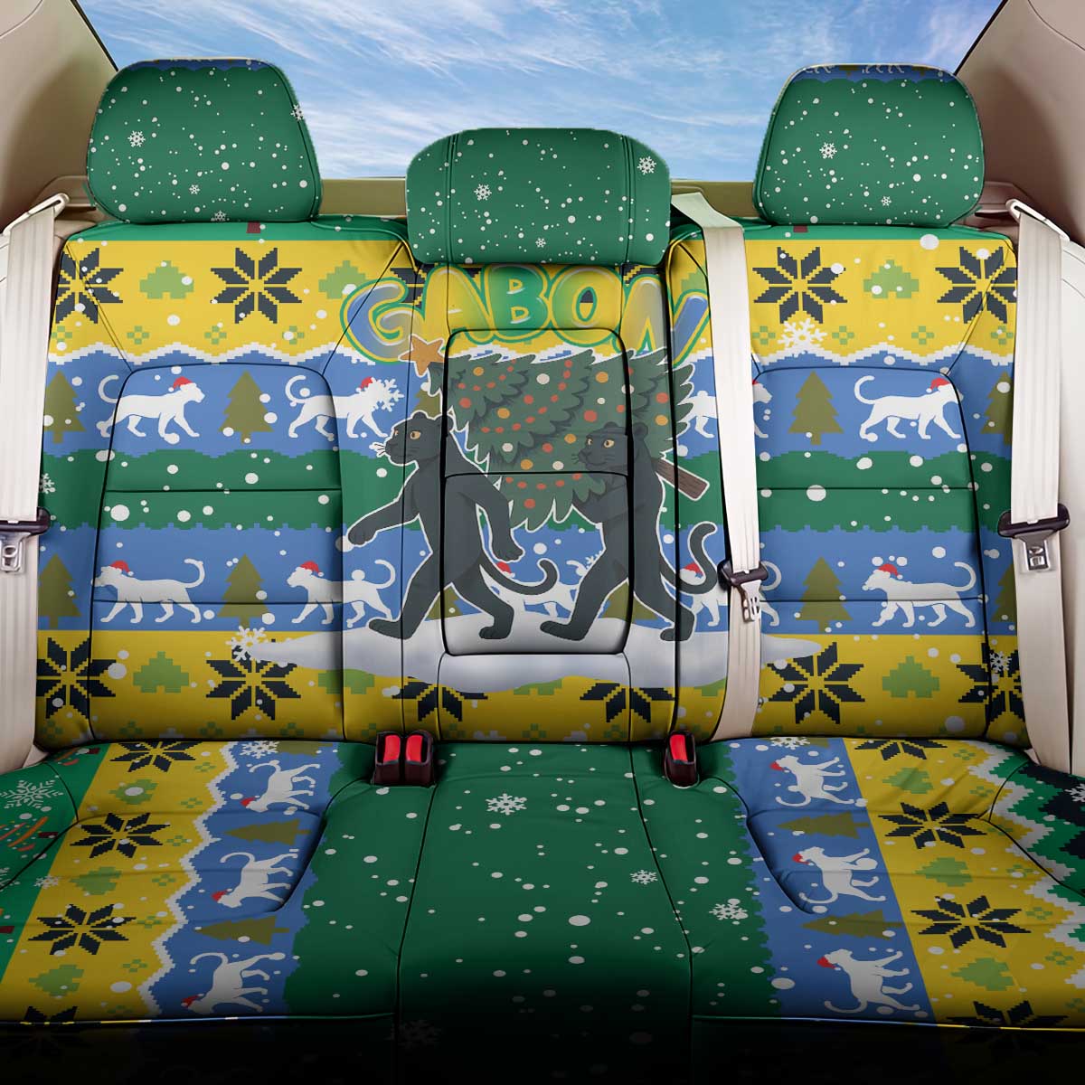 Gabon Christmas Back Car Seat Cover Black Panthers Carrying Tree and ...