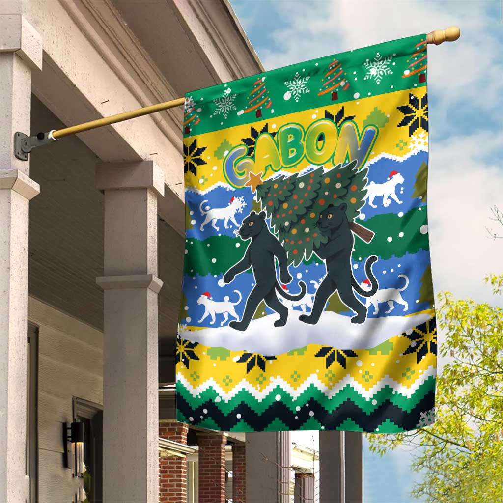 Gabon Christmas Garden Flag Black Panthers Carrying Tree and Snowflake ...