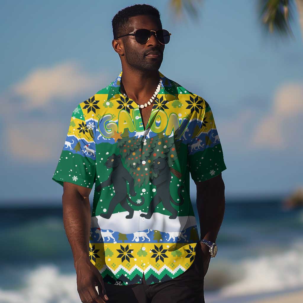 Gabon Christmas Hawaiian Shirt Black Panthers Carrying Tree and ...