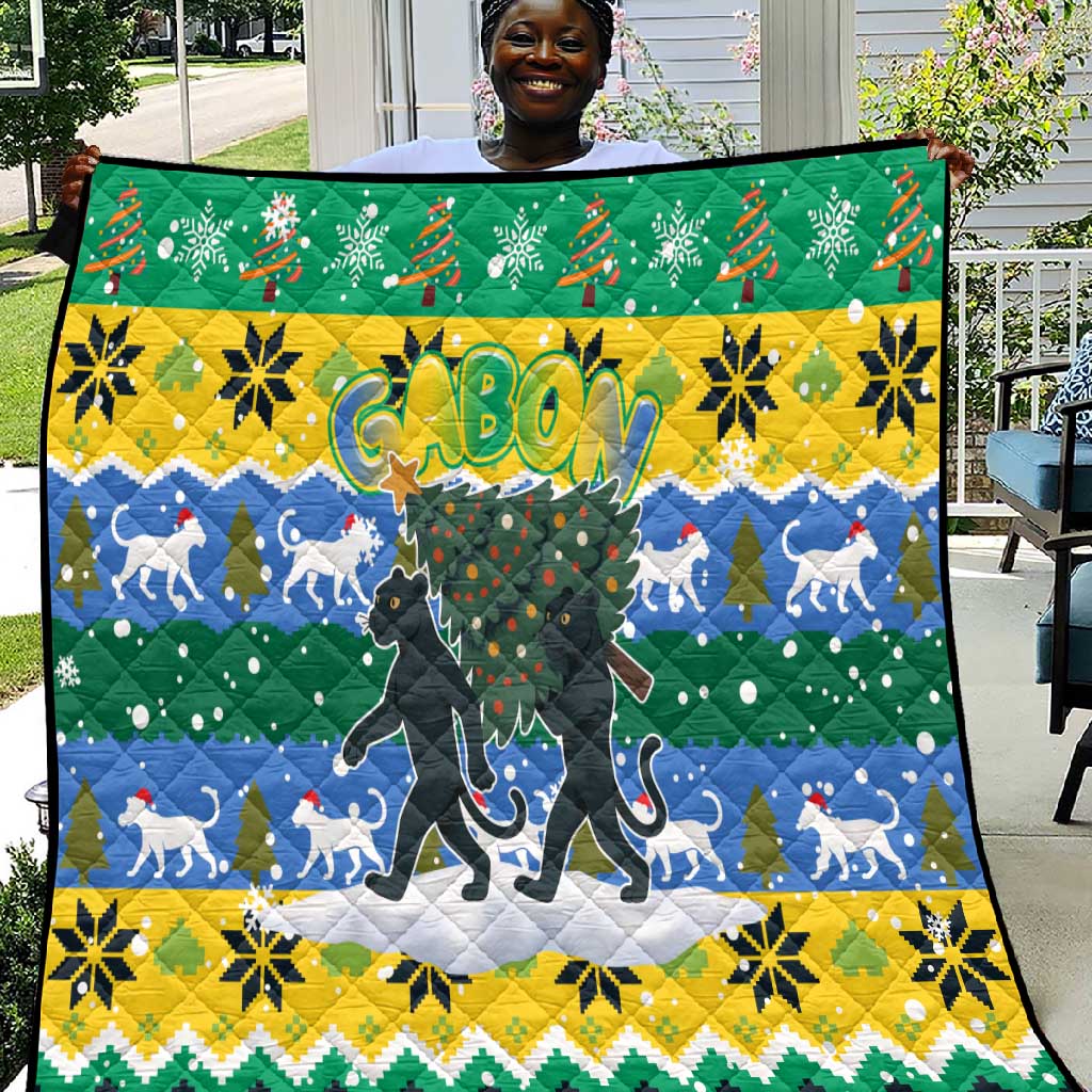 Gabon Christmas Quilt Black Panthers Carrying Tree and Snowflake by ...