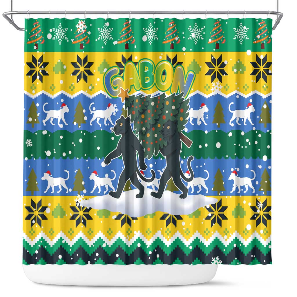 Gabon Christmas Shower Curtain Black Panthers Carrying Tree and ...