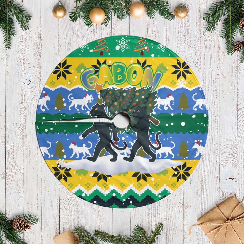 Gabon Christmas Tree Skirt Black Panthers Carrying Tree and Snowflake ...