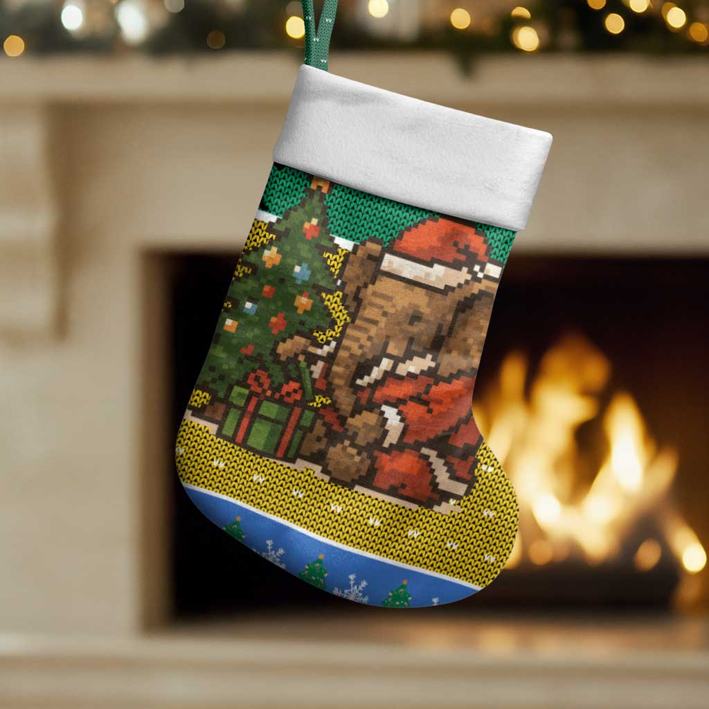Gabon Christmas Stocking Pixel Art Elephant Santa Christmas Tree and ...
