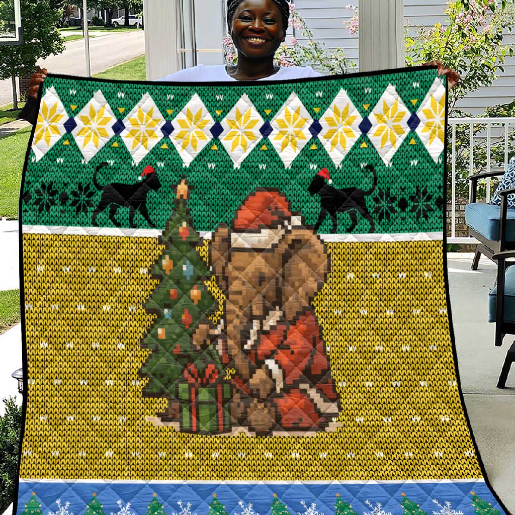 Gabon Christmas Quilt Pixel Art Elephant Santa Christmas Tree and Flag ...